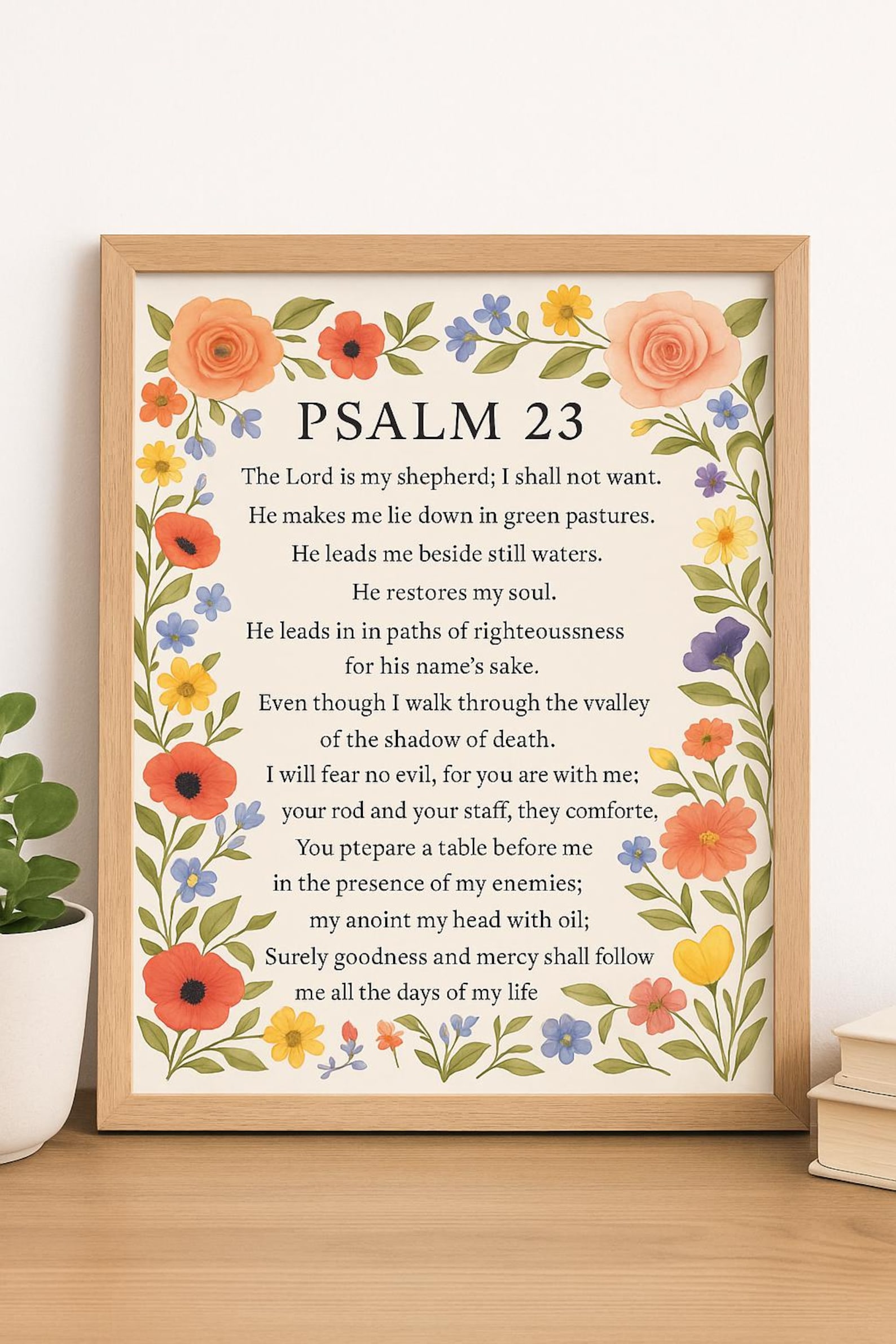 Psalm 23 Floral Bible Verse Wall Art, Christian Scripture Print ...