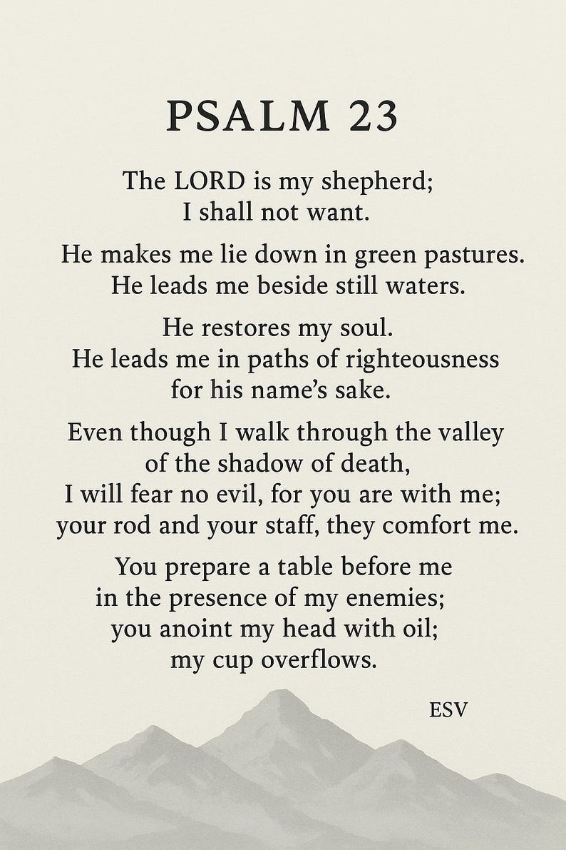 Psalm 23 Mountain Print: Minimalist Christian Scripture, Inspirational ...