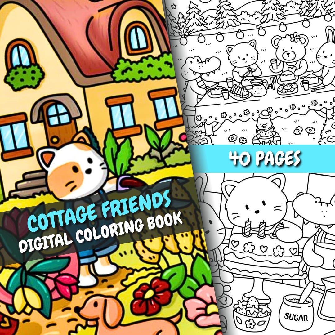 Cute Coloring Book | Cottage Friends Relaxing Coloring| 40 Cute Pages ...