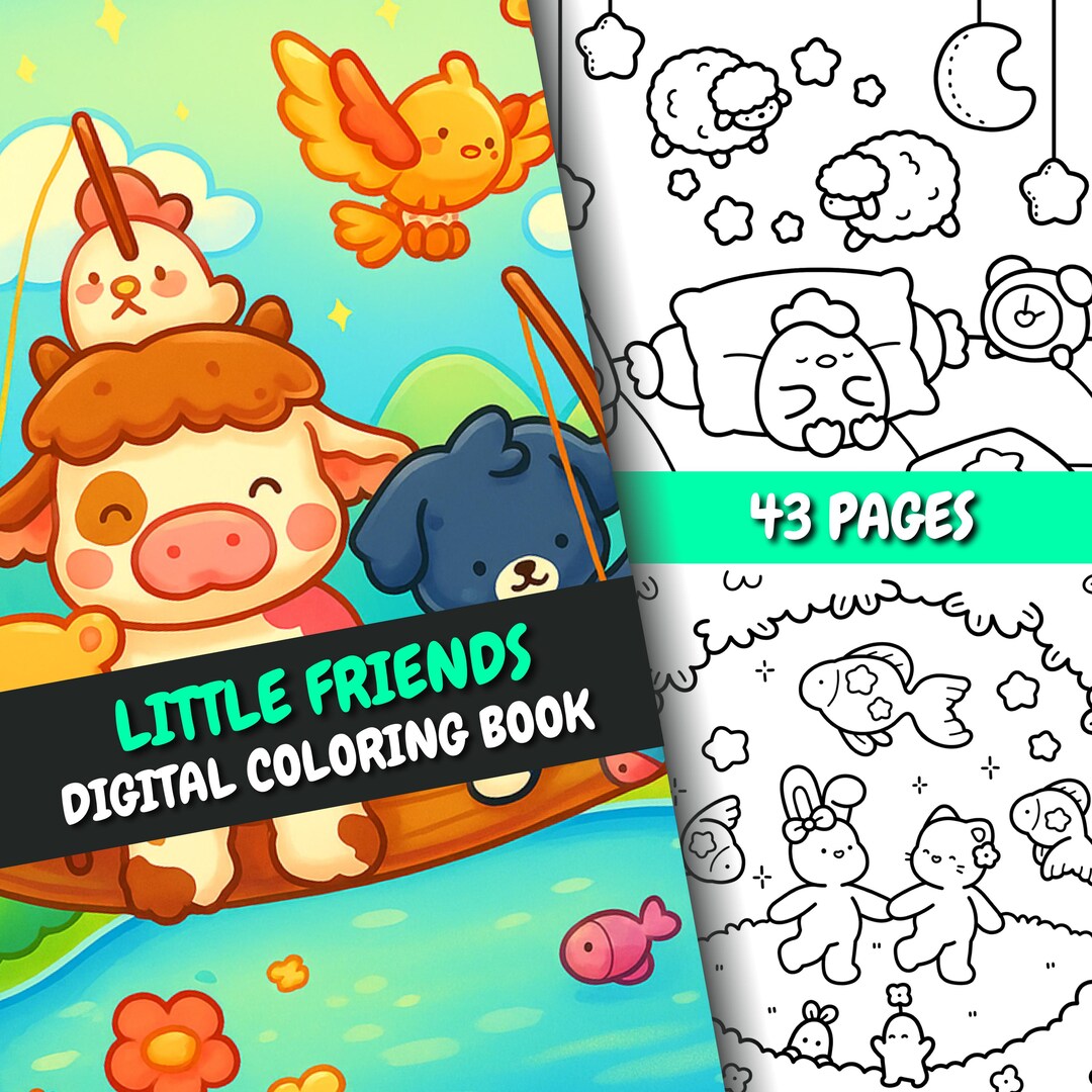 Little Friends Coloring Book | 43 Cute Square Pages + Cover | for ...