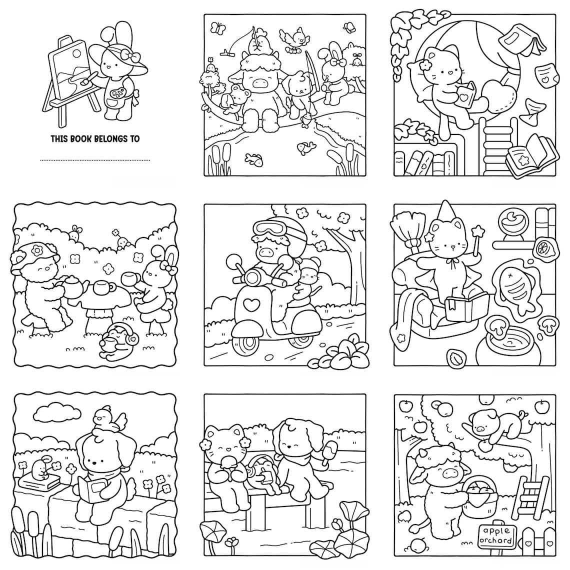 Little Friends Coloring Book | 43 Cute Square Pages + Cover | for ...