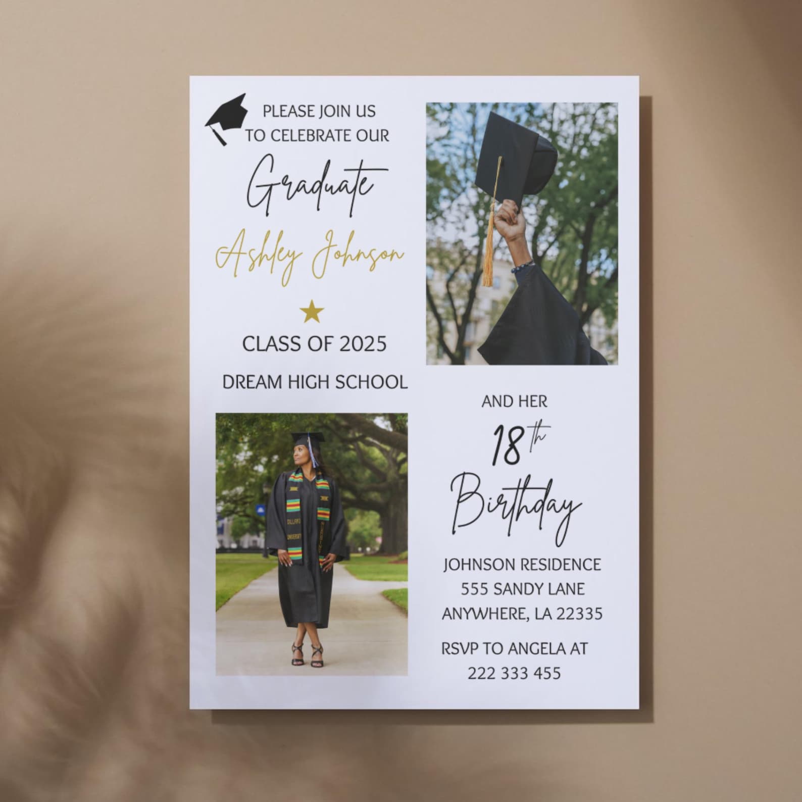 Graduation and Birthday Invitation Template With Photo (digital ...