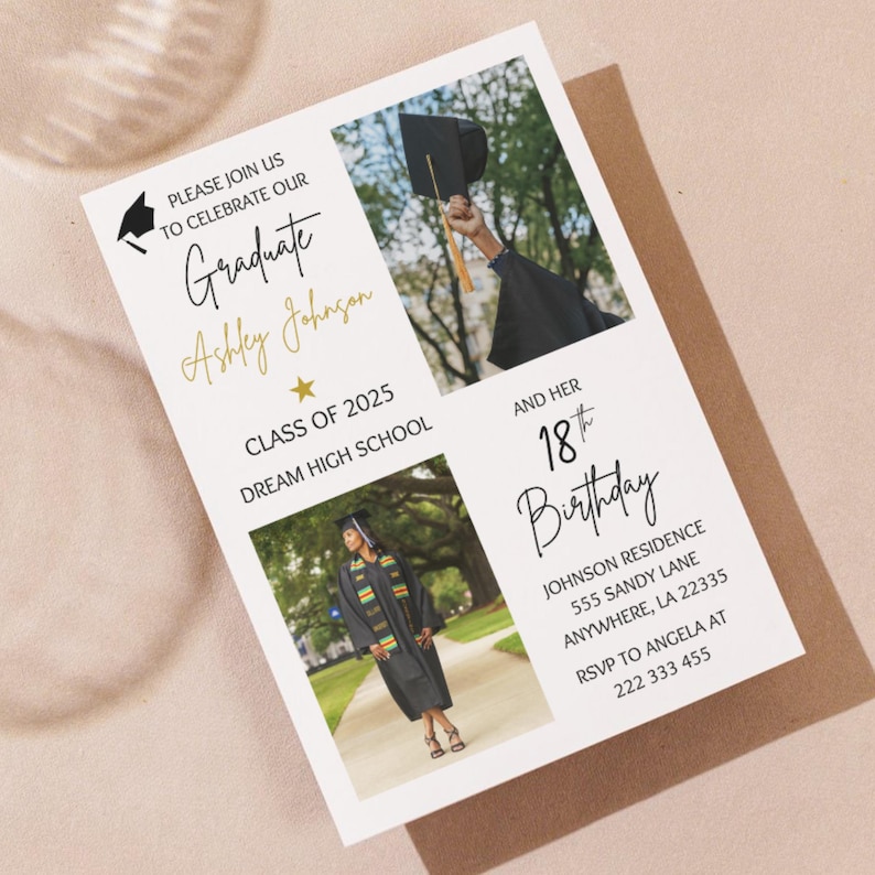 Graduation and Birthday Invitation Template With Photo (digital ...