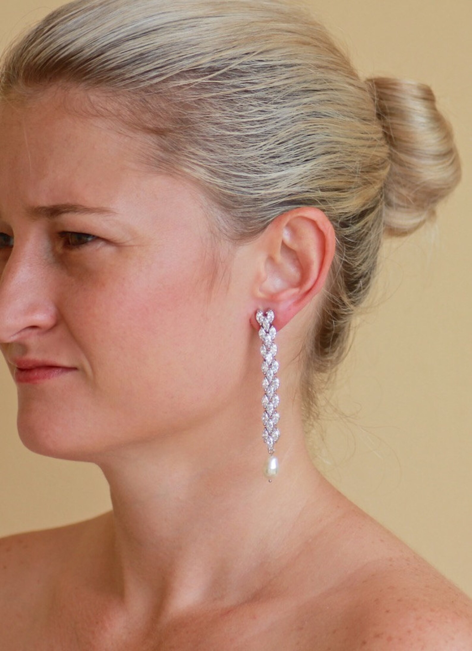 Rose Gold Earrings, Rose Gold Crystal Earrings, Long Crystal Earrings ...