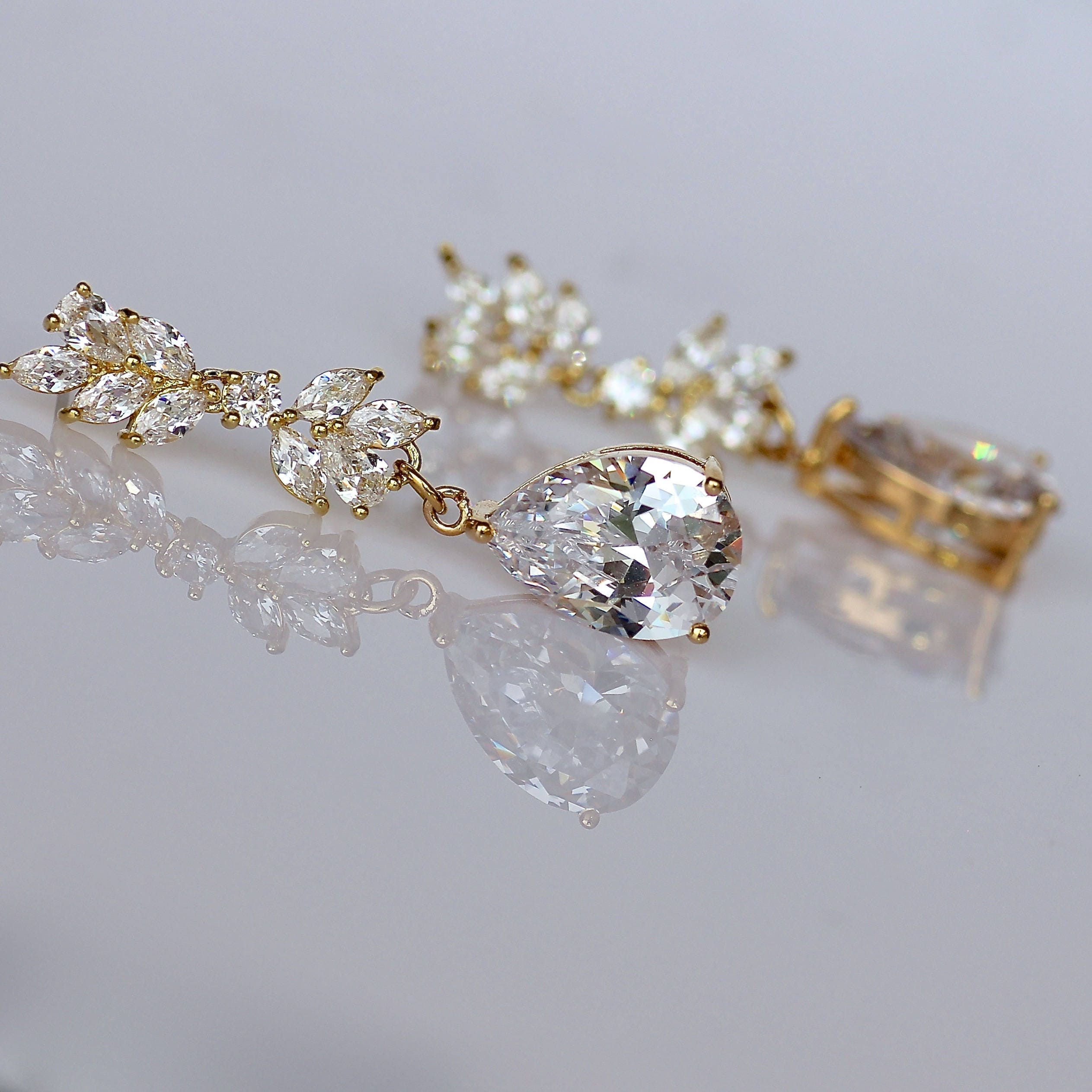 GOLD Crystal Earrings Teardrop Crystal Gold Wedding Earrings | Etsy