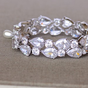 Crystal Cuff, Silver Wedding Cuff Bracelet, Crystal Teardrop Bracelet ...