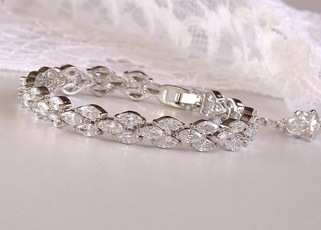 White Gold Crystal Bracelet, Crystal Bridal Bracelet, Bracelet De ...