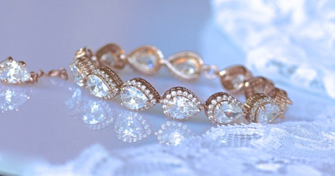 Rose Gold Crystal Necklace, Rose Gold Bridal Jewelry, Bridal Jewelry ...
