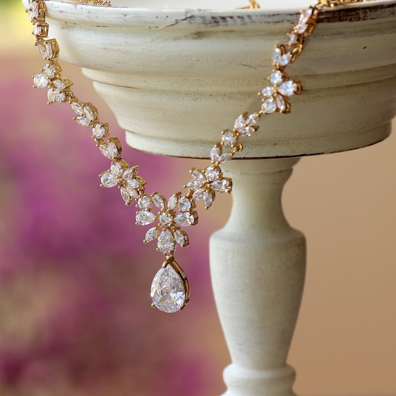 Gold Bridal Necklace Crystal Bridal Jewelry Gold Wedding - Etsy