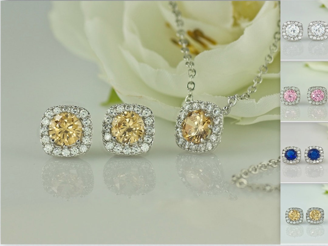 Champagne Bridesmaids Set, Champagne Crystal Jewelry Set, Blush ...