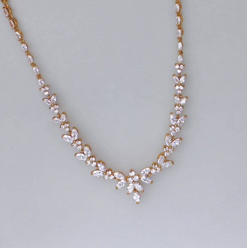 Gold Crystal Necklace Gold Bridal Necklace Gold Crystal | Etsy