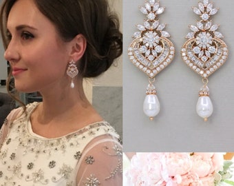 Rose Gold Pearl Earrings - Etsy