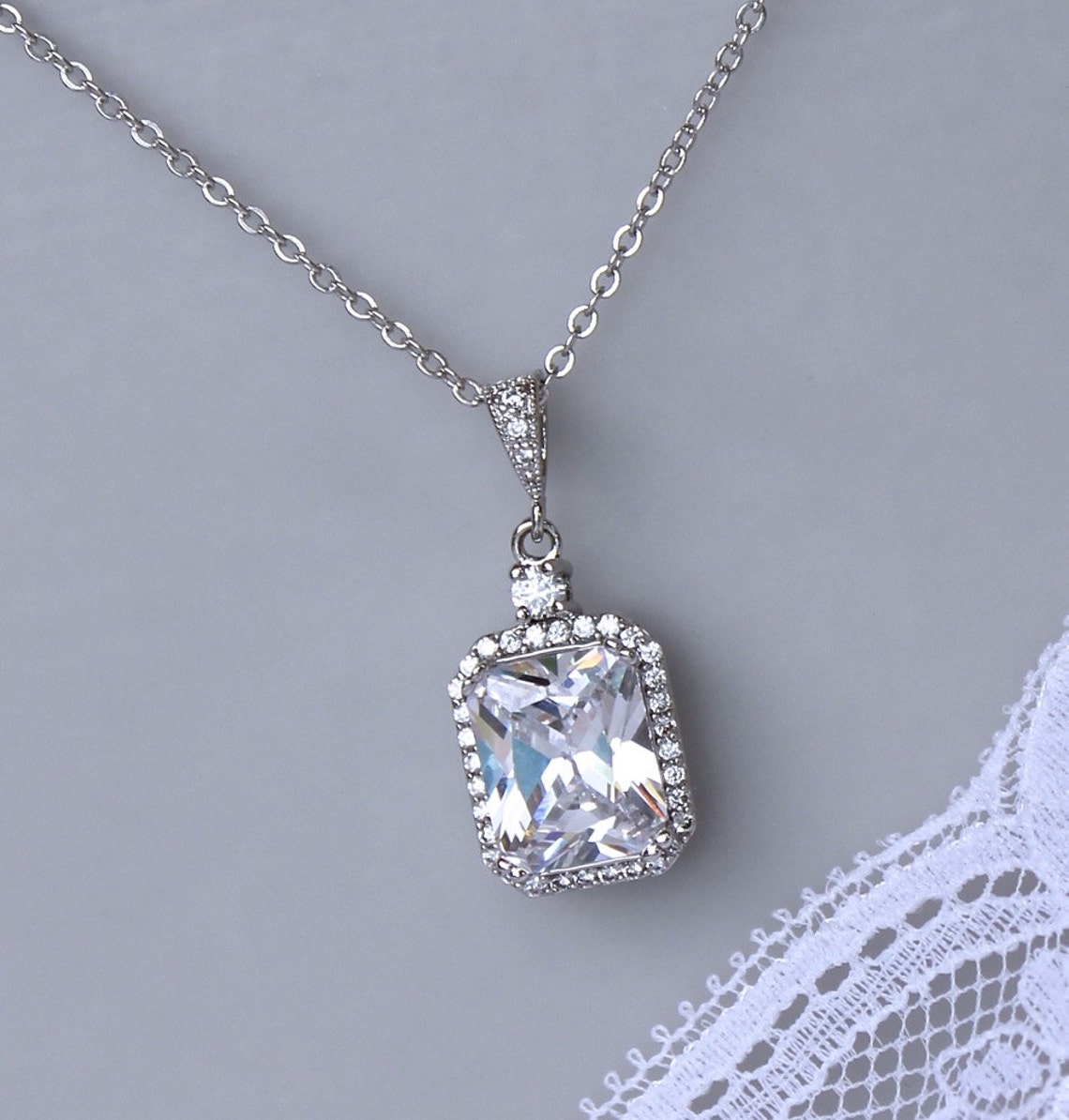 Square Crystal Necklace Crystal Bridal Necklace Radiant Cut - Etsy