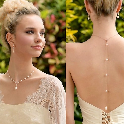 Backdrop Necklacepearl Back Drop Necklace Pearl Bridal - Etsy