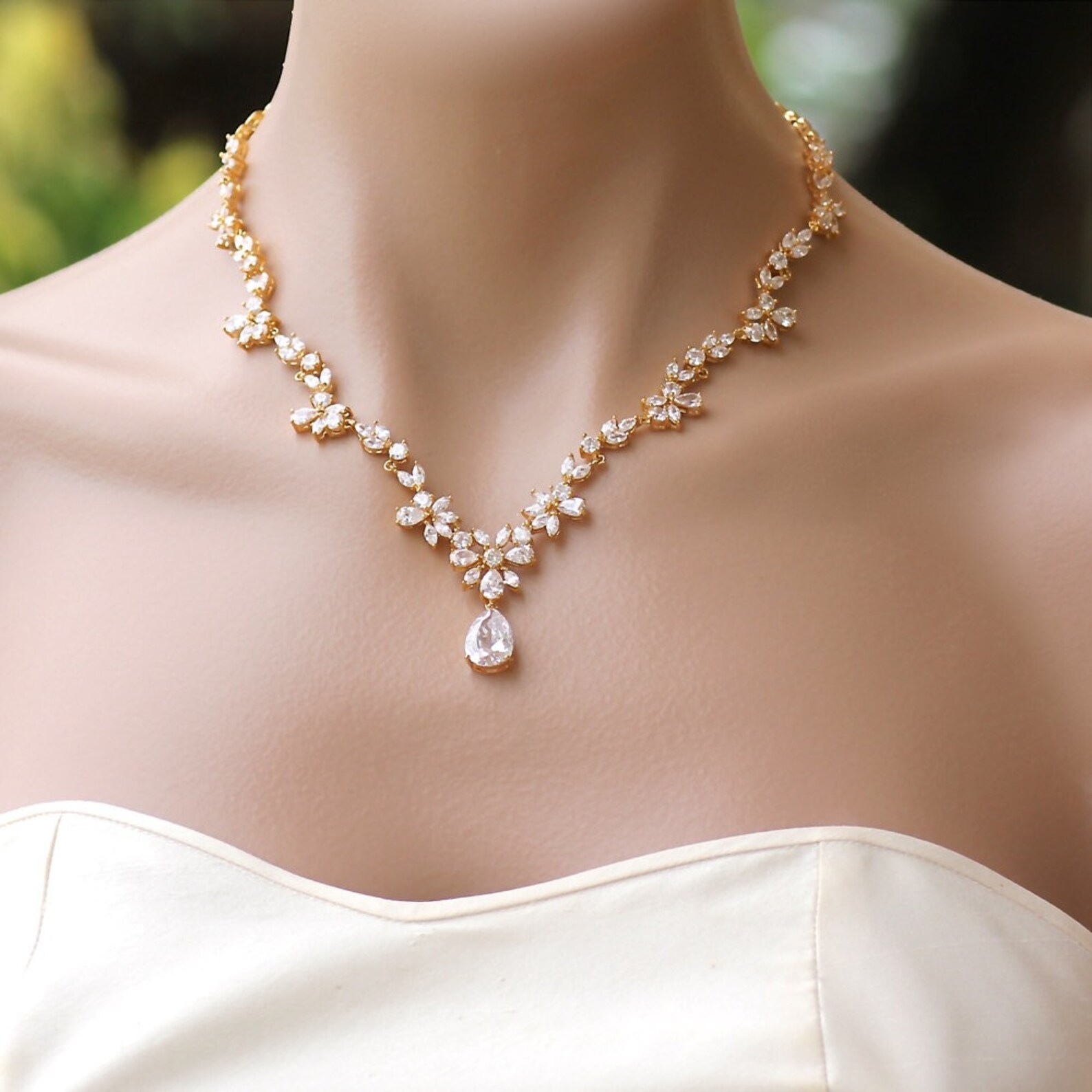 Gold Bridal Necklace Crystal Bridal Jewelry Gold Wedding - Etsy
