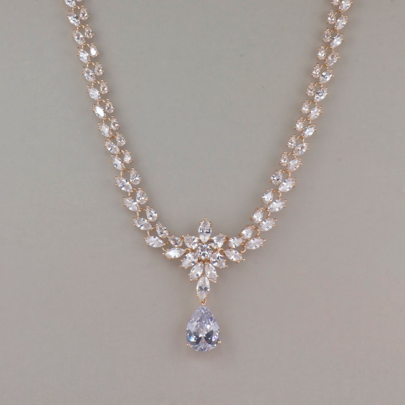 Rose Gold Crystal Necklace Bridal Necklace Rose Gold Bridal | Etsy