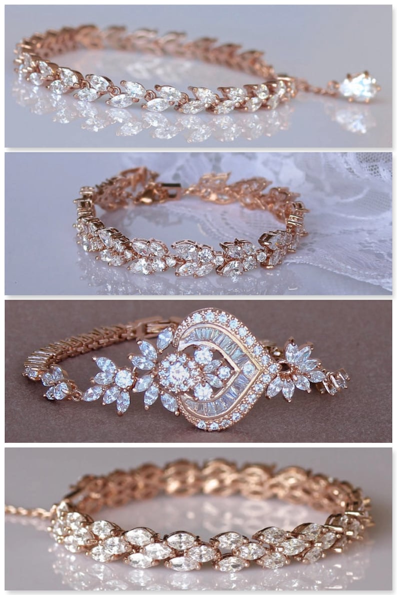 Rose Gold Crystal Necklace, Crystal Bridal Necklace, Rose Gold Bridal ...