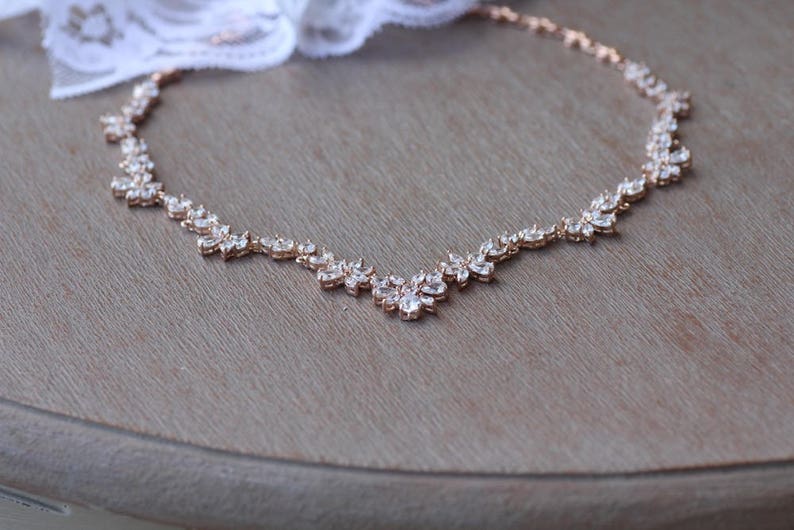 Rose Gold Crystal Necklace, Crystal Bridal Necklace, Rose Gold Bridal ...
