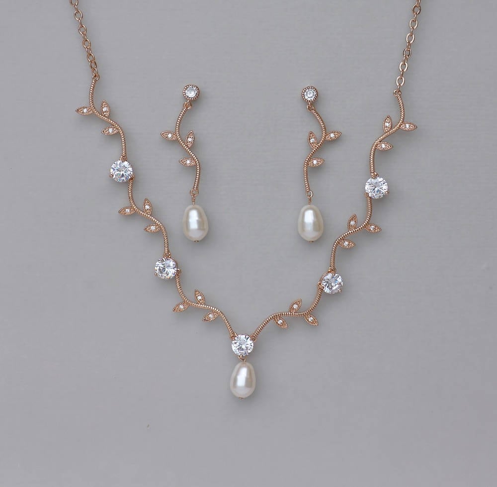 Rose Gold Bridal Set Rose Gold Jewelry Set Wedding Jewelry | Etsy