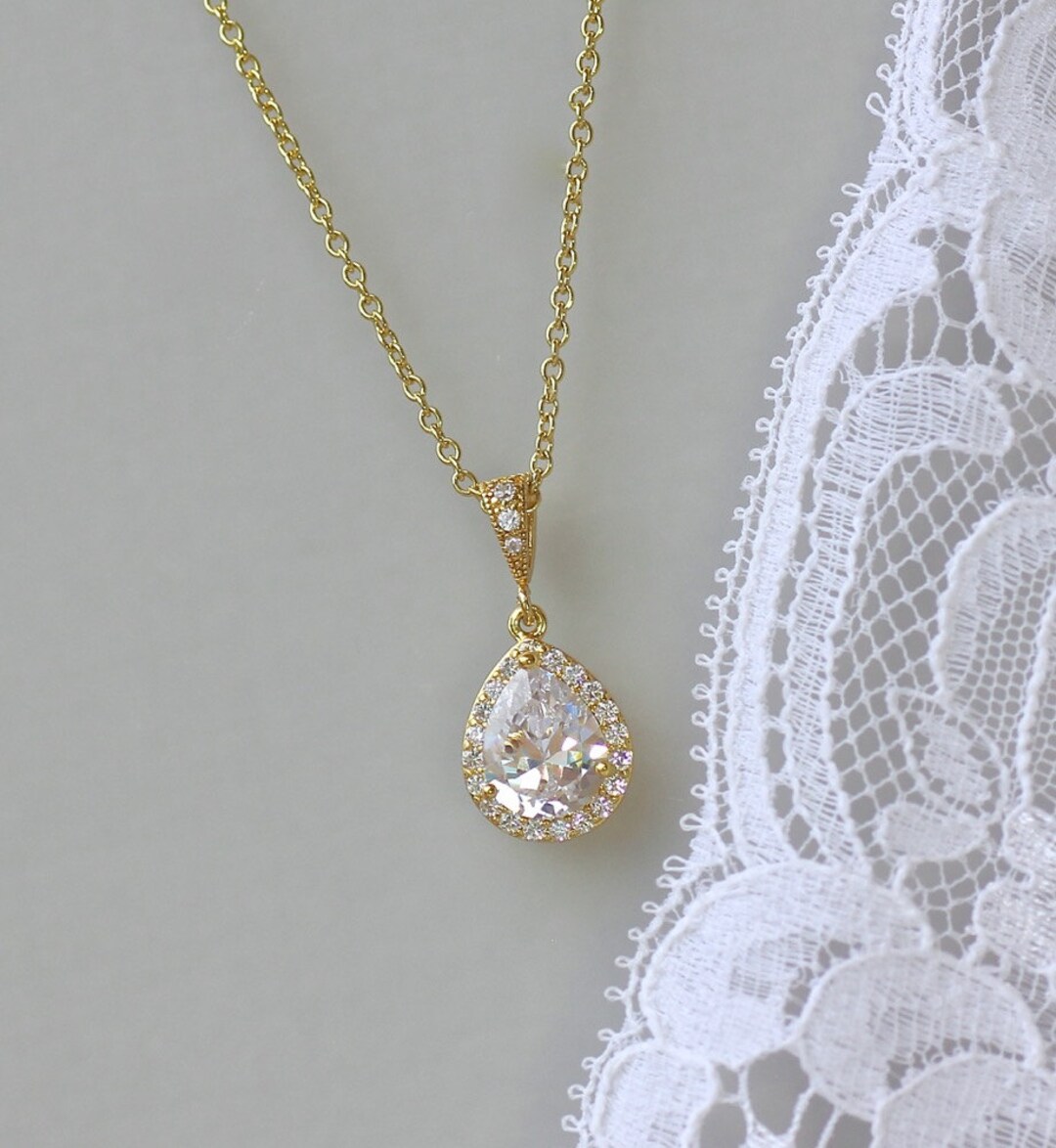 Gold Teardrop Necklace, Rose Gold & Silver Teardrop Necklace, Gold ...
