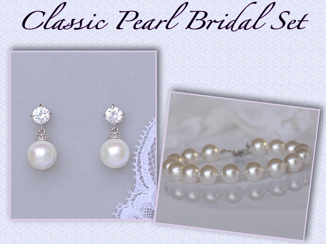 Pearl Bridal Set Wedding Jewelry Set Pearl Earrings & - Etsy