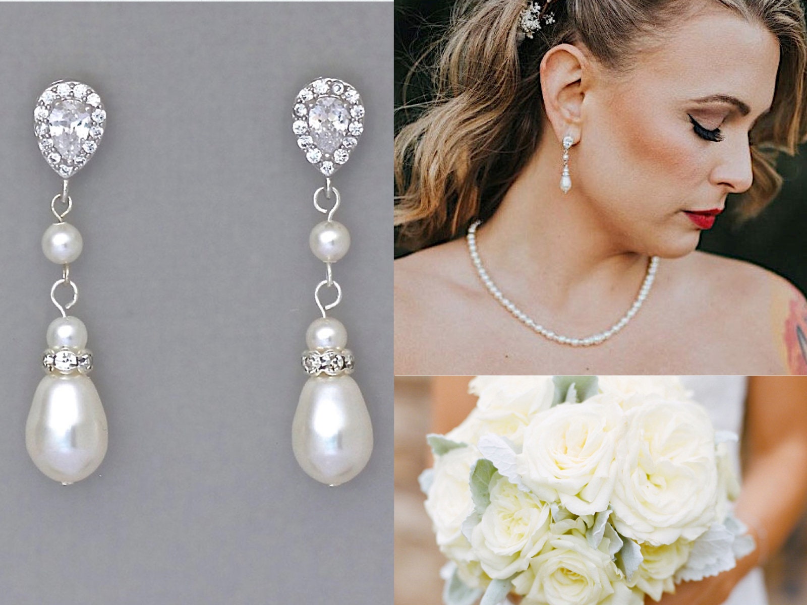 Pearl Drop Earrings Pearl and Crystal Teardrop Bridal | Etsy