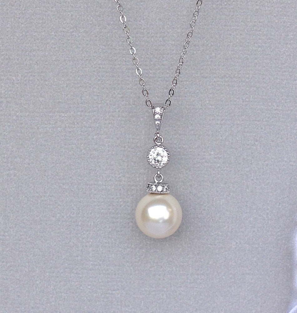 Ivory White Pearl Necklace, Pearl Bridal Necklace, Crystal & Pearl ...