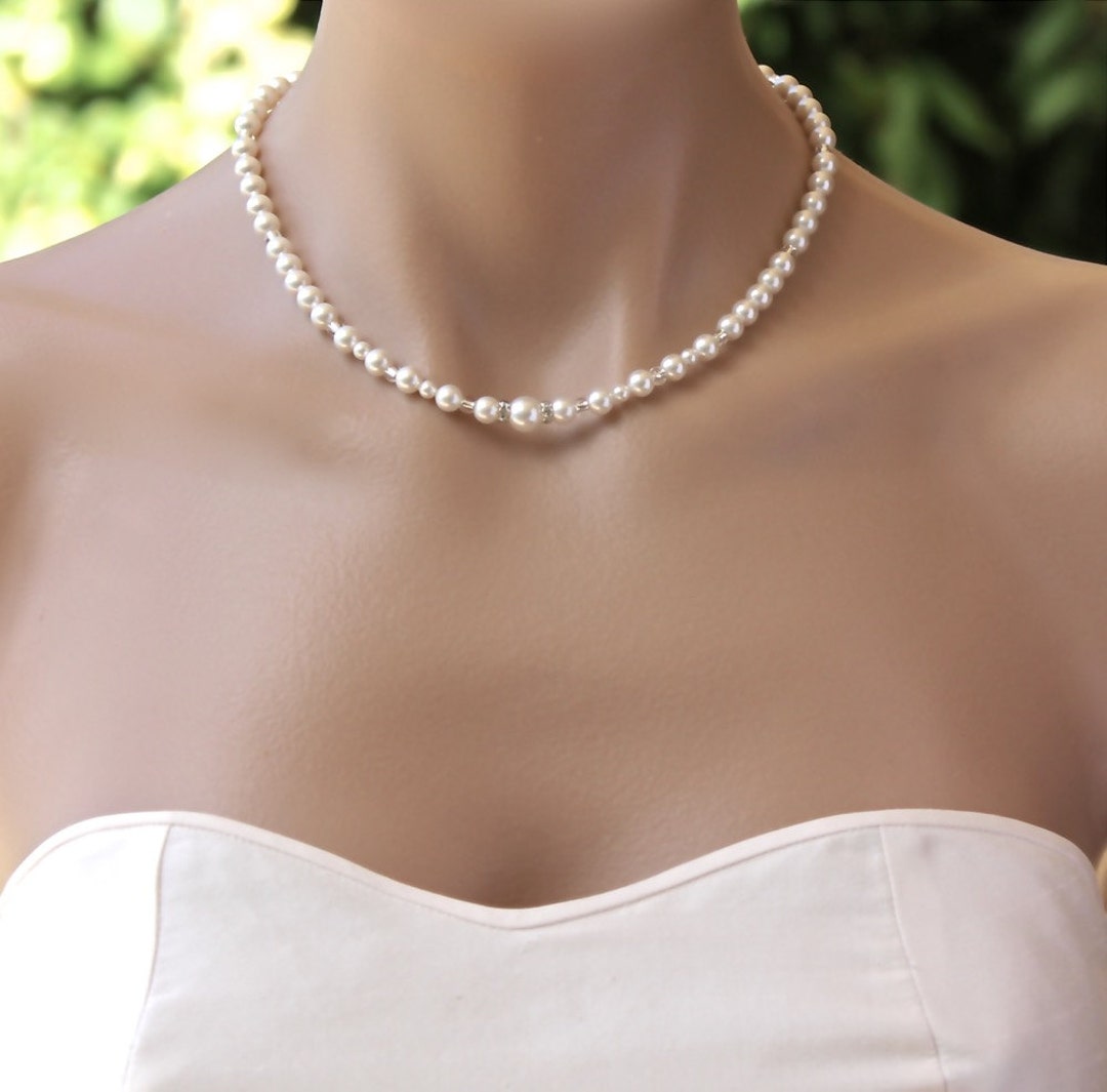 Backdrop Necklace Pearl, Swarovski Pearl Back Bridal Necklace, Silver ...