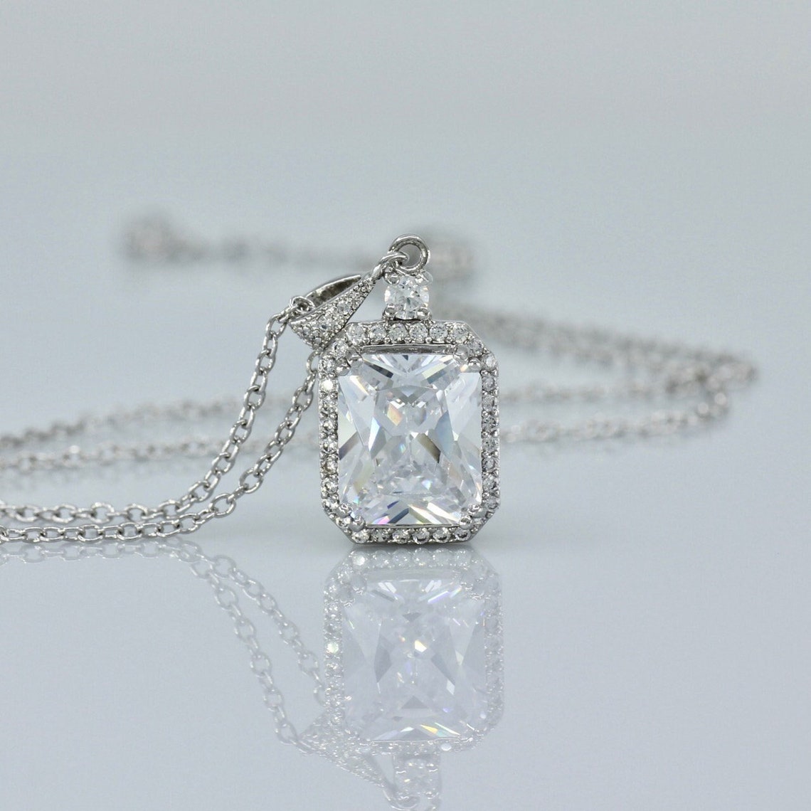 Square Crystal Necklace Crystal Bridal Necklace Radiant Cut - Etsy