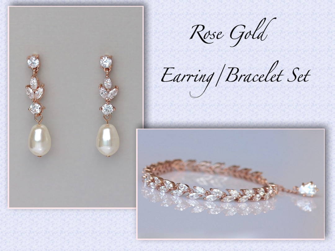 Rose Gold Wedding Set Crystal Bridal Jewelry Set Rose Gold - Etsy