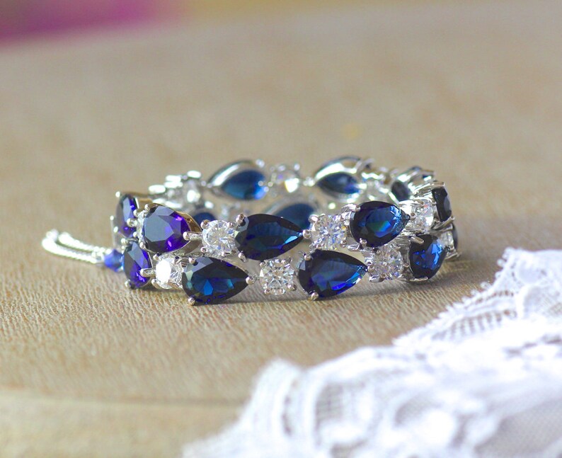 Blue Jewelry Set Crystal Earrings & Bracelet Set Bridal | Etsy