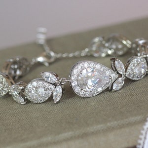 White Gold Bracelet, Crystal Bridal Bracelet, Teardrop Crystal Bracelet ...