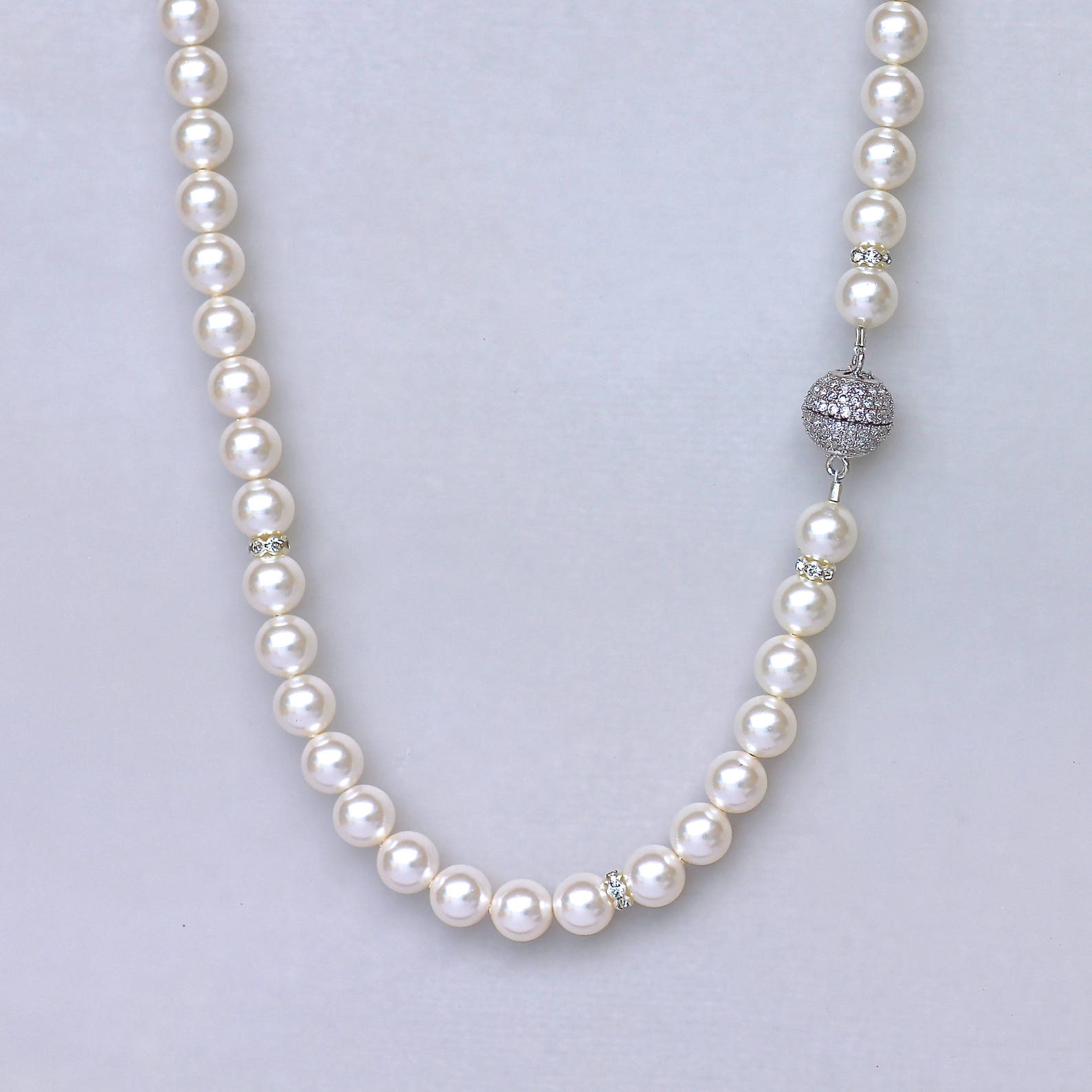 Pearl Bridal Necklace, Single Strand Short, Swarovski Pearl and Crystal ...
