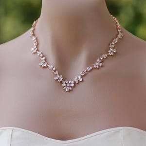 Rose Gold Crystal Necklace, Crystal Bridal Necklace, Rose Gold Bridal ...