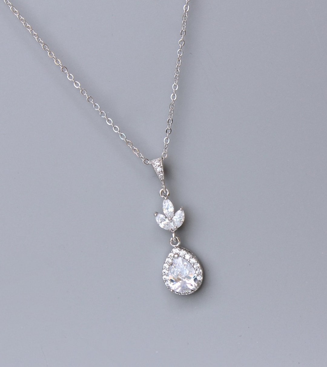 Crystal Bridal Necklace, Crystal Teardrop Necklace, Crystal Pendant ...