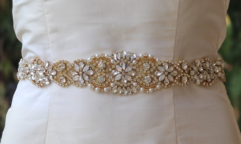 Gold Bridal Sash White Opal Gold Sash Milk Opal Crystal - Etsy