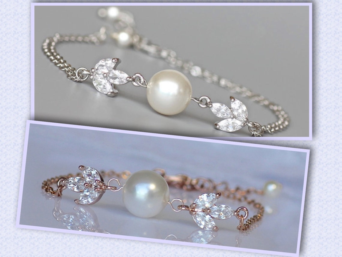 Bridal Bracelet, Pearl & Crystal Bridal Bracelet, Rose GOLD and 18K ...