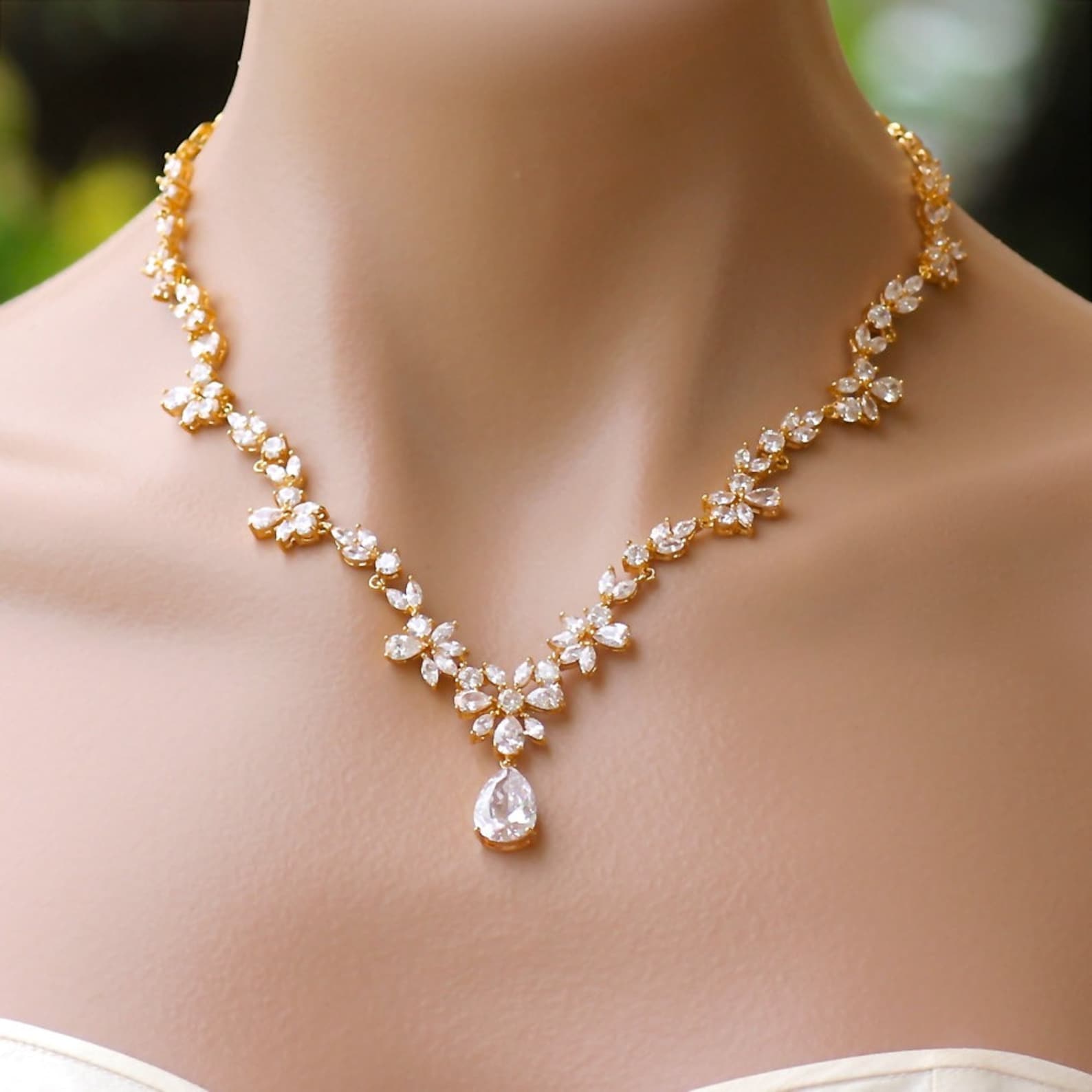 Gold Bridal Necklace Crystal Bridal Jewelry Gold Wedding - Etsy