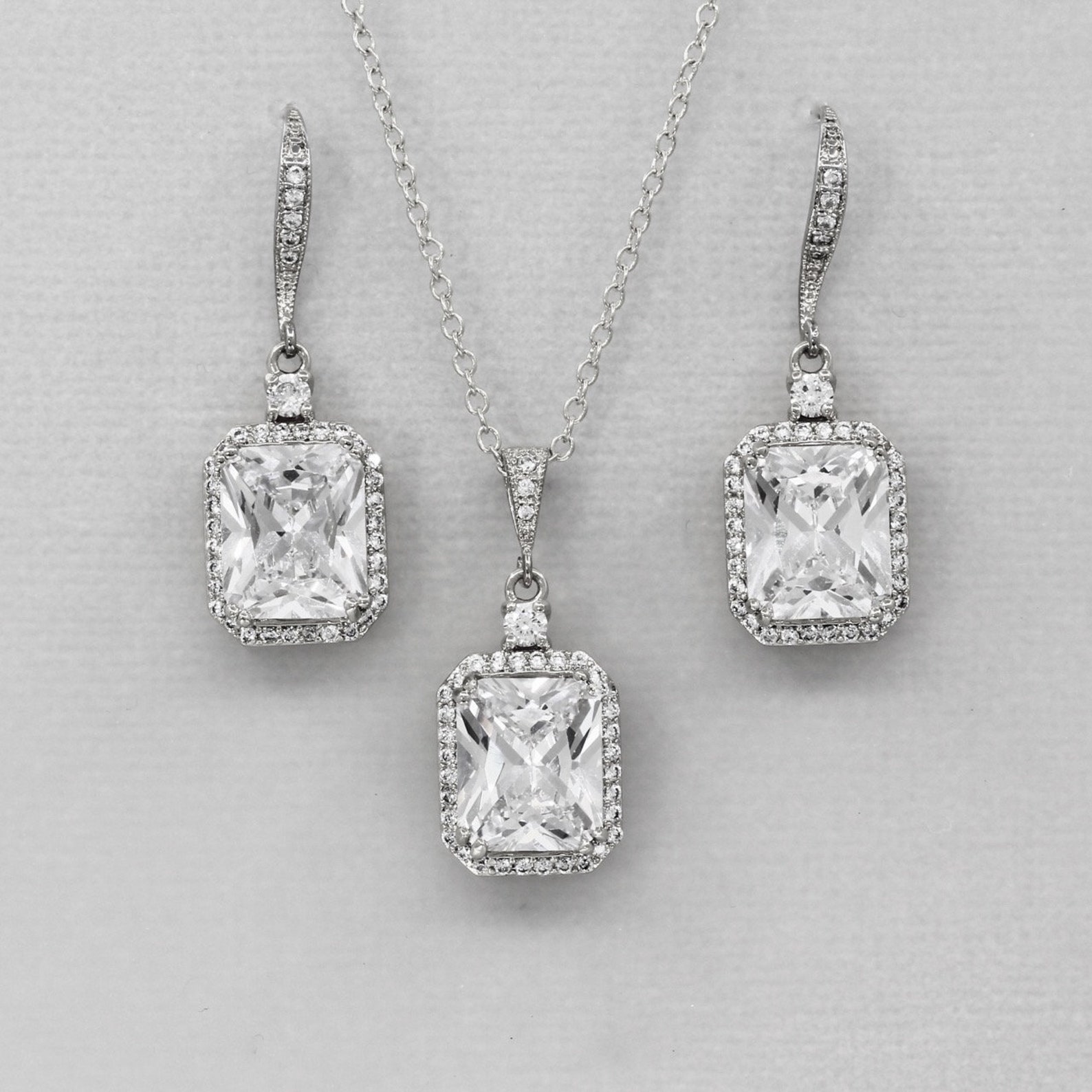 Square Crystal Necklace, Crystal Bridal Necklace, Square Crystal ...