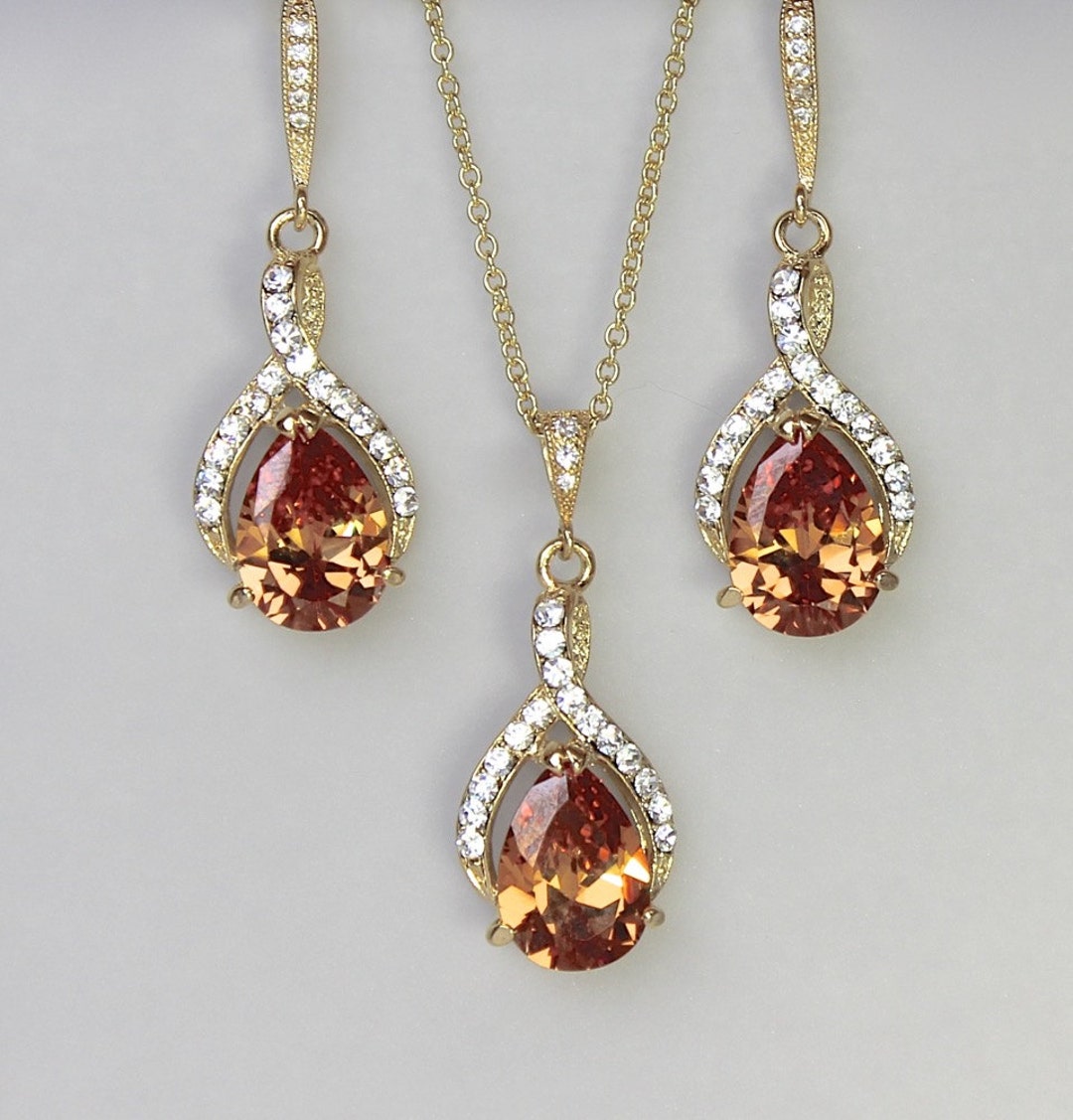 Champagne Bridal Set, Gold Jewelry Set, Bridesmaids Jewelry Set ...