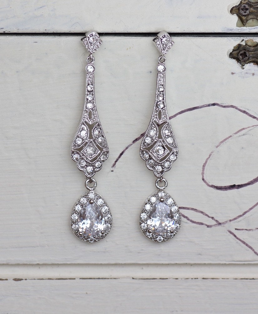 Crystal Bridal Earrings, Deco Crystal Drop Earrings, Vintage Dangle ...