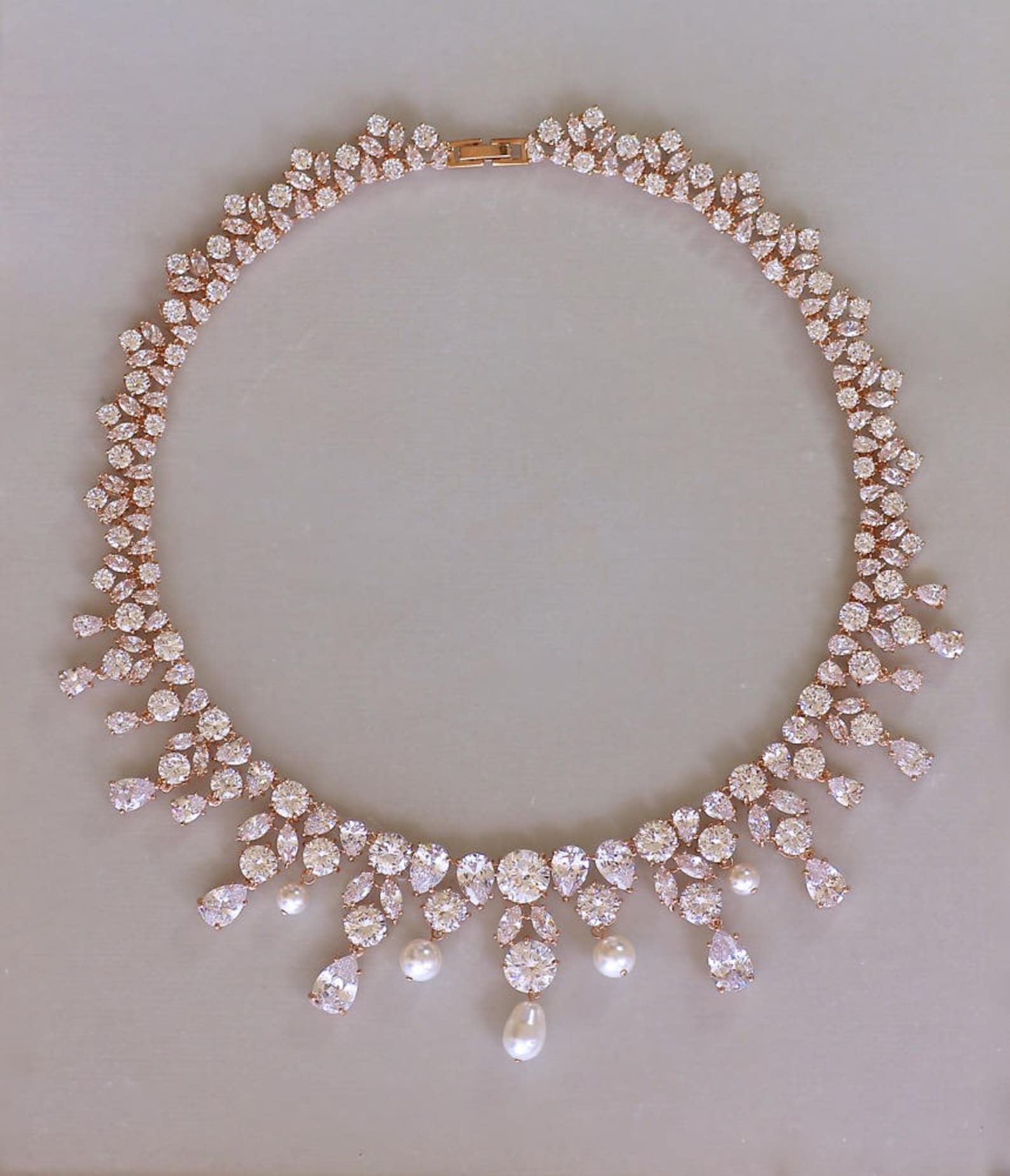 Buy Rose Gold Crystal Bridal Necklace, Statement Teardrop Wedding ...