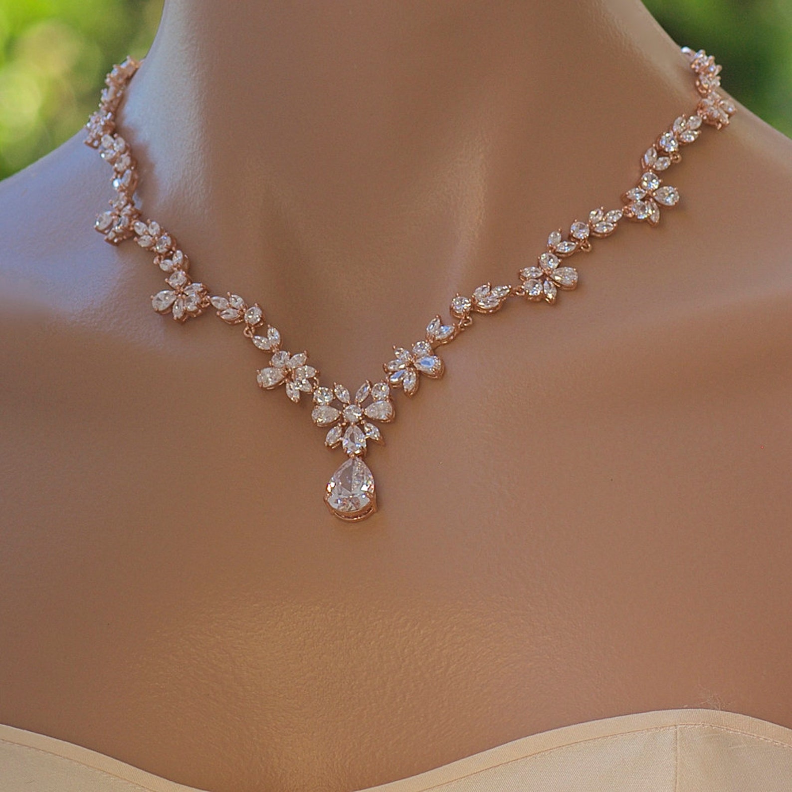 Bridal Jewelry Set Rose Gold Jewelry Set Necklace & Bracelet | Etsy