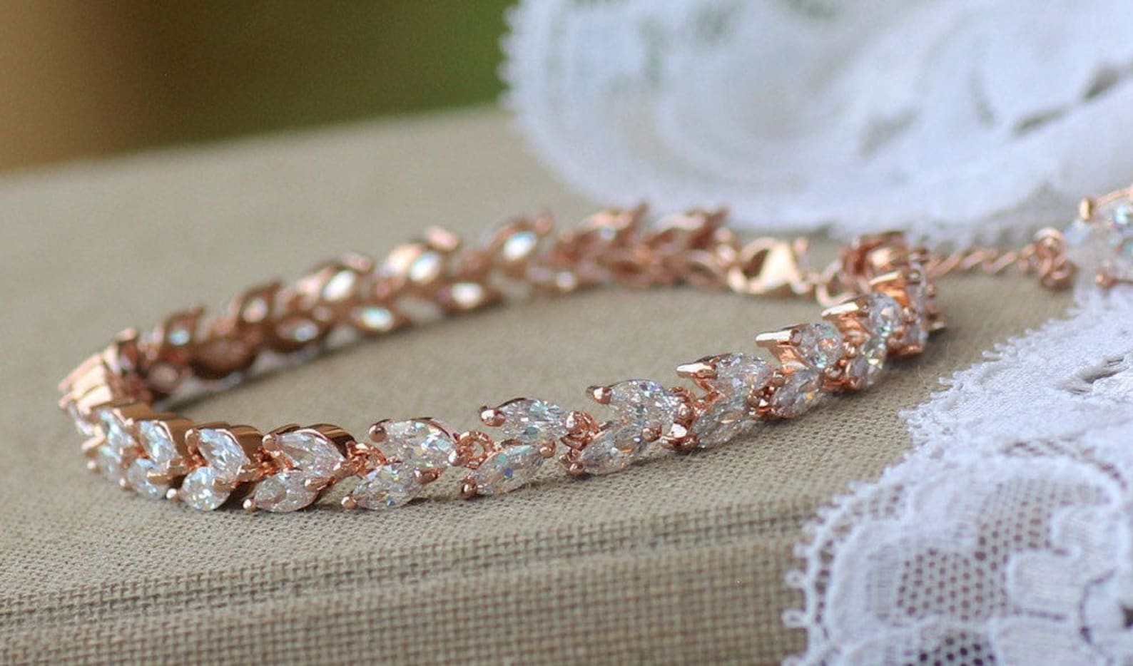 Rose Gold Bridal Set, Rose Gold Jewelry Set, Rose Gold Bracelet ...