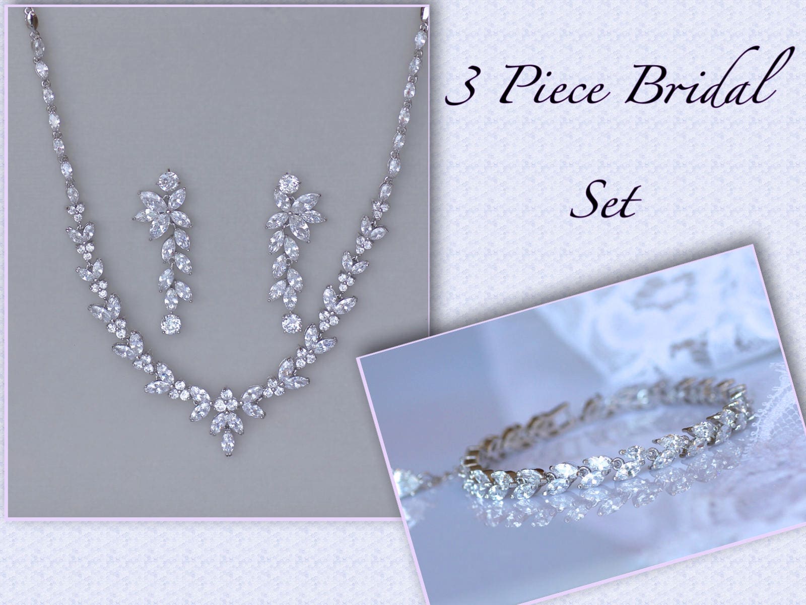 Crystal Bridal Set Bridal Jewelry Set White Gold Necklace | Etsy