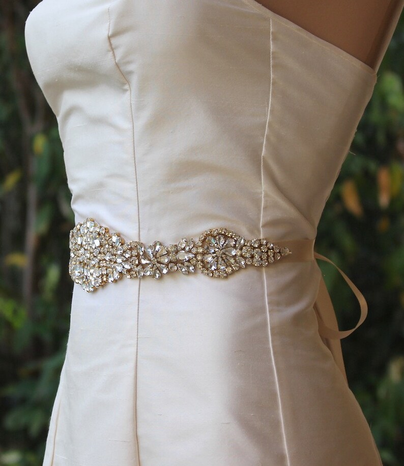 Gold Sash Gold Bridal Sash Crystal Wedding Belt Wedding | Etsy