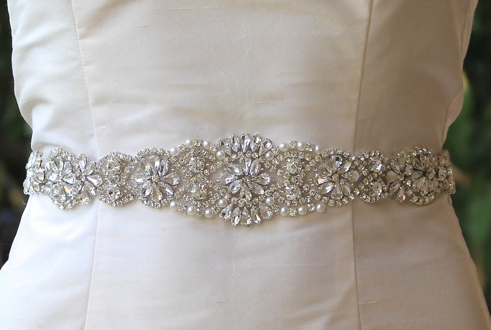 Crystal Bridal Sash Long Silver Crystal Sash Wedding Dress | Etsy