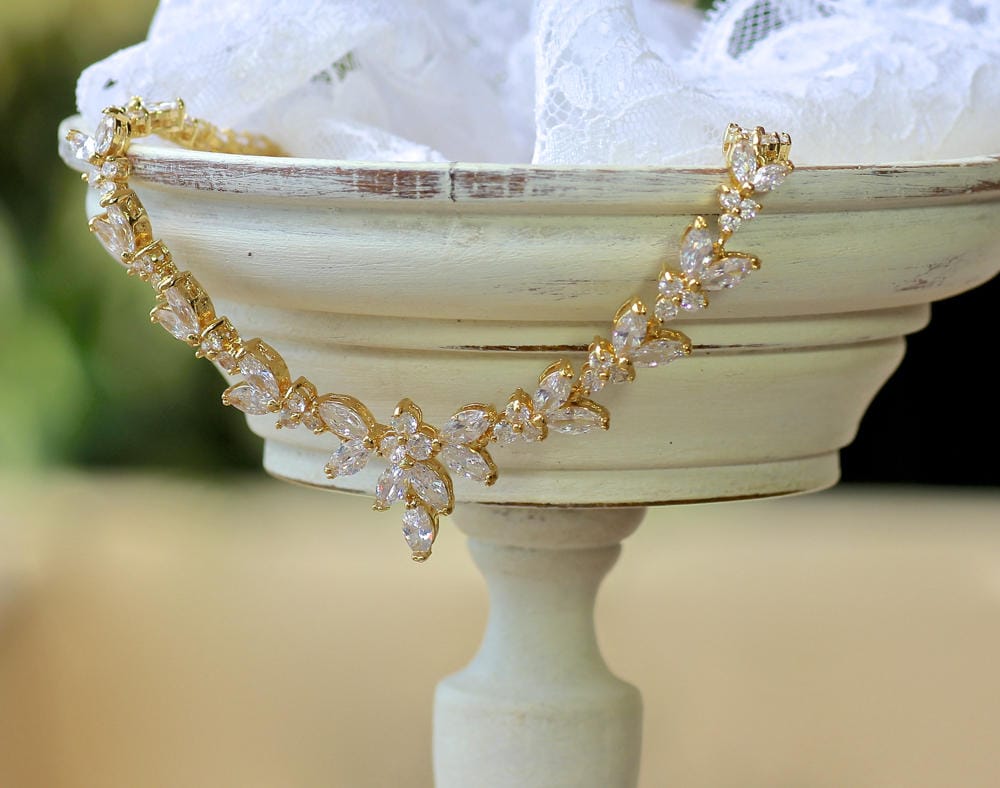 Gold Crystal Necklace Gold Bridal Necklace Gold Crystal - Etsy Canada