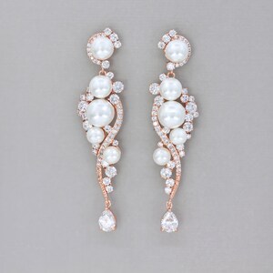 Statement Bridal Earrings, Pearl and Crystal Wedding Earrings, Rose ...