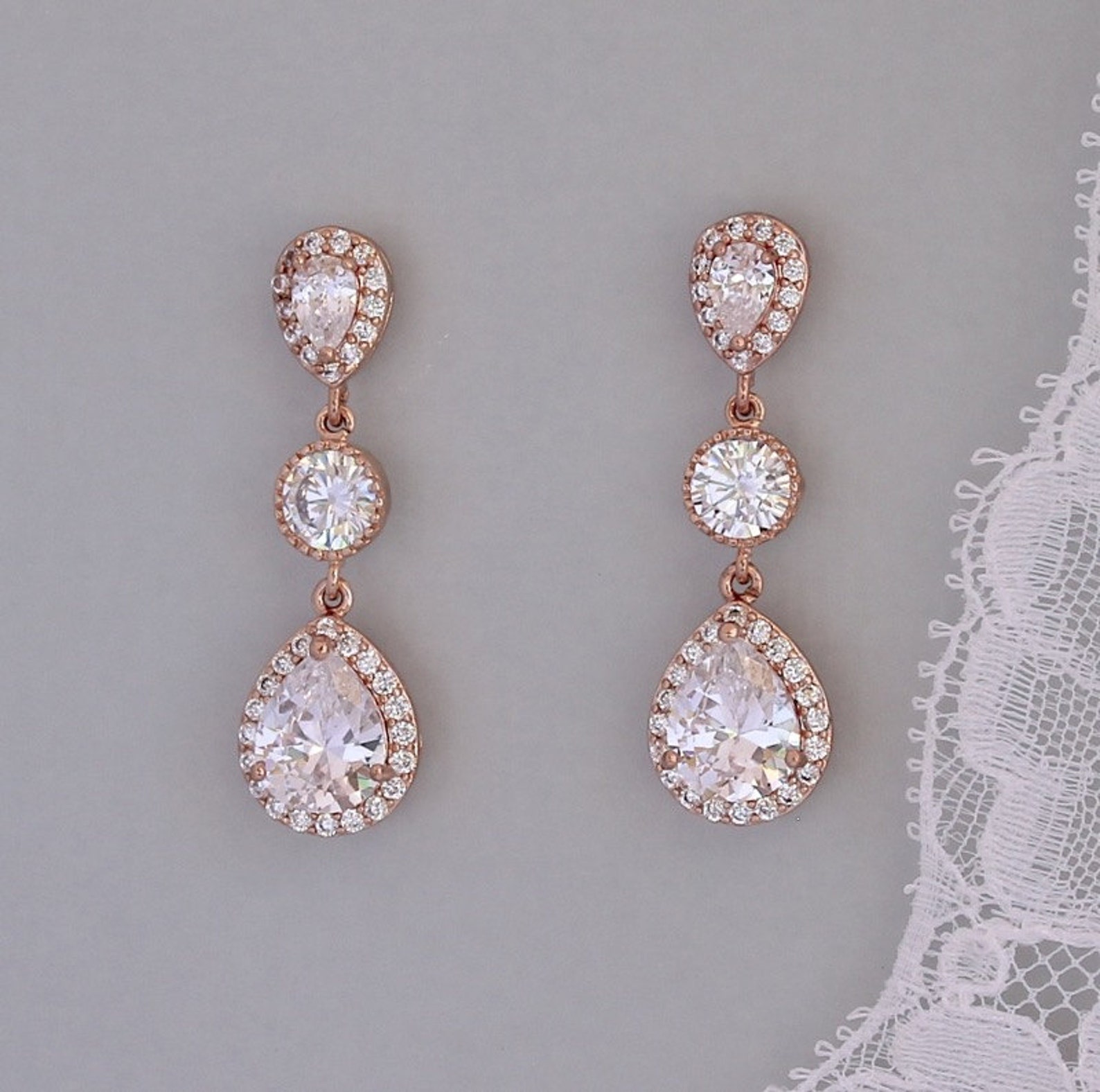 Rose Gold Crystal Necklace, Rose Gold Bridal Jewelry, Bridal Jewelry ...